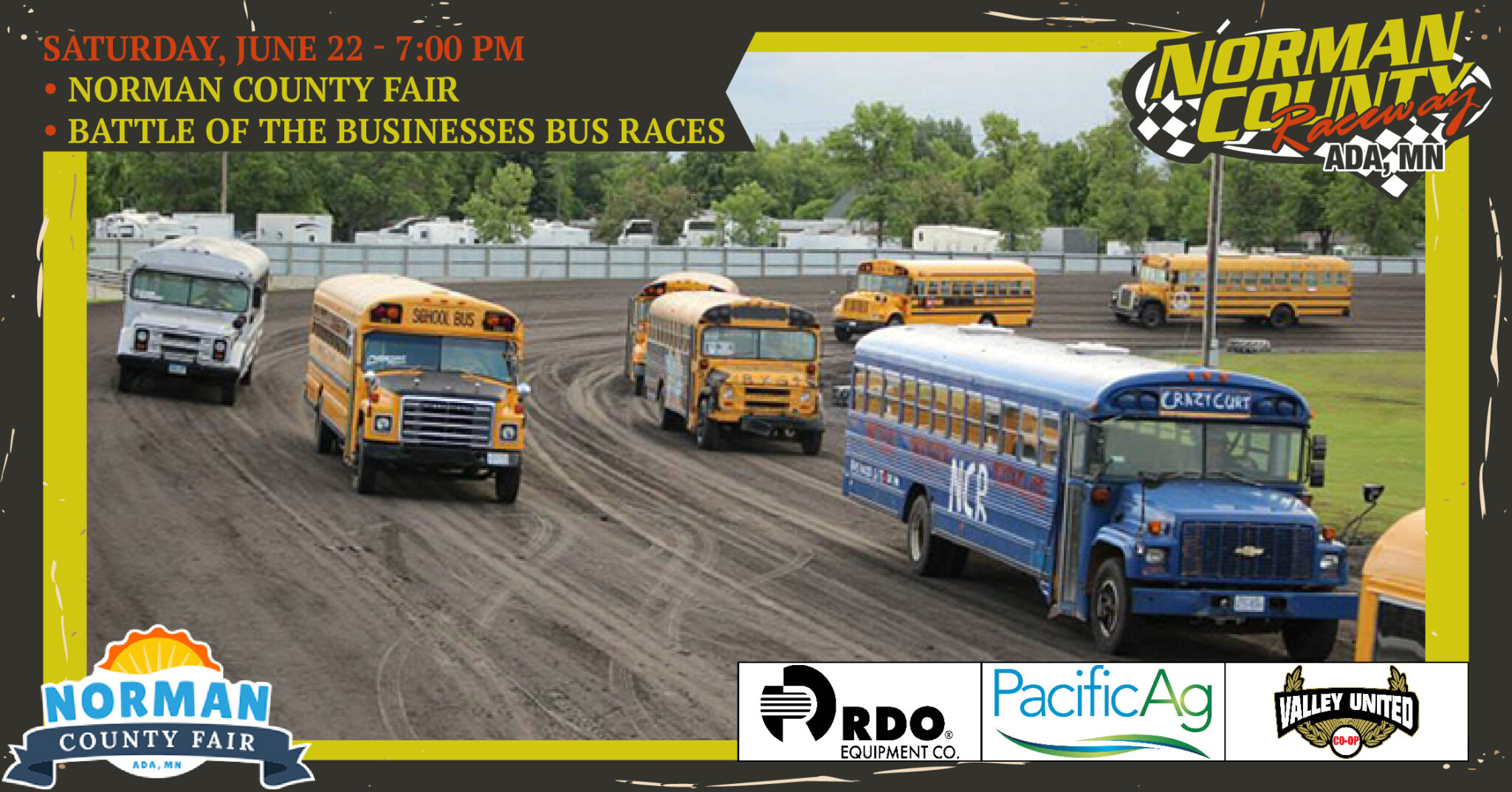 Saturday, June 22 – Norman County Fair | Bus Races – Norman County Raceway
